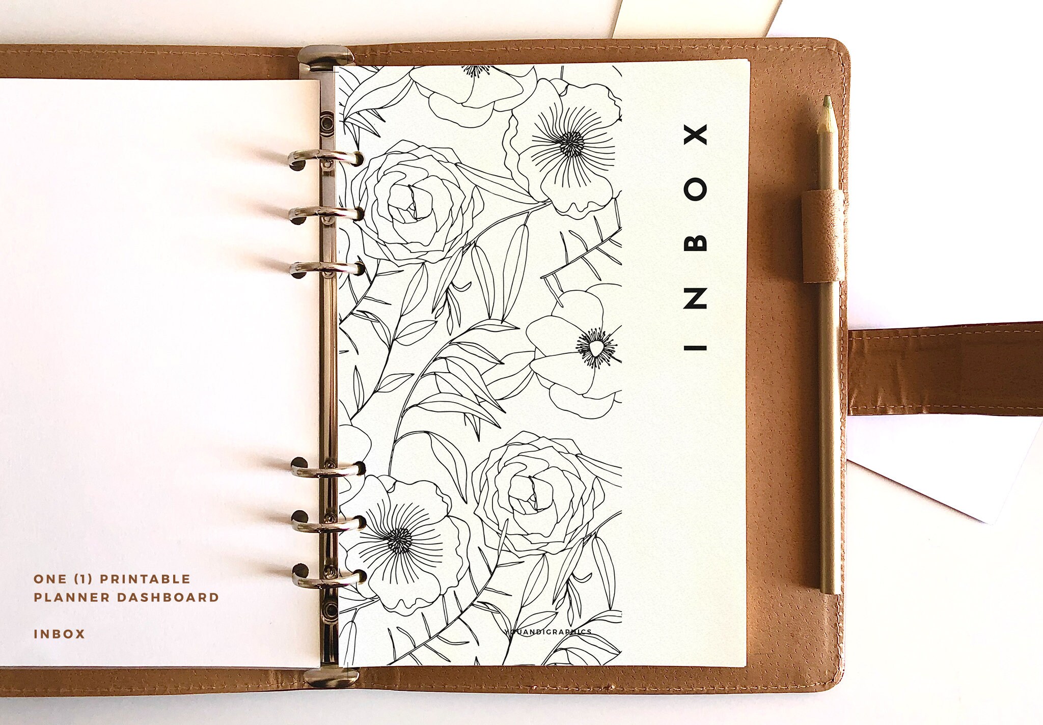 Single Printable Planner Dashboard INBOX Divider With Hand Drawn Floral ...