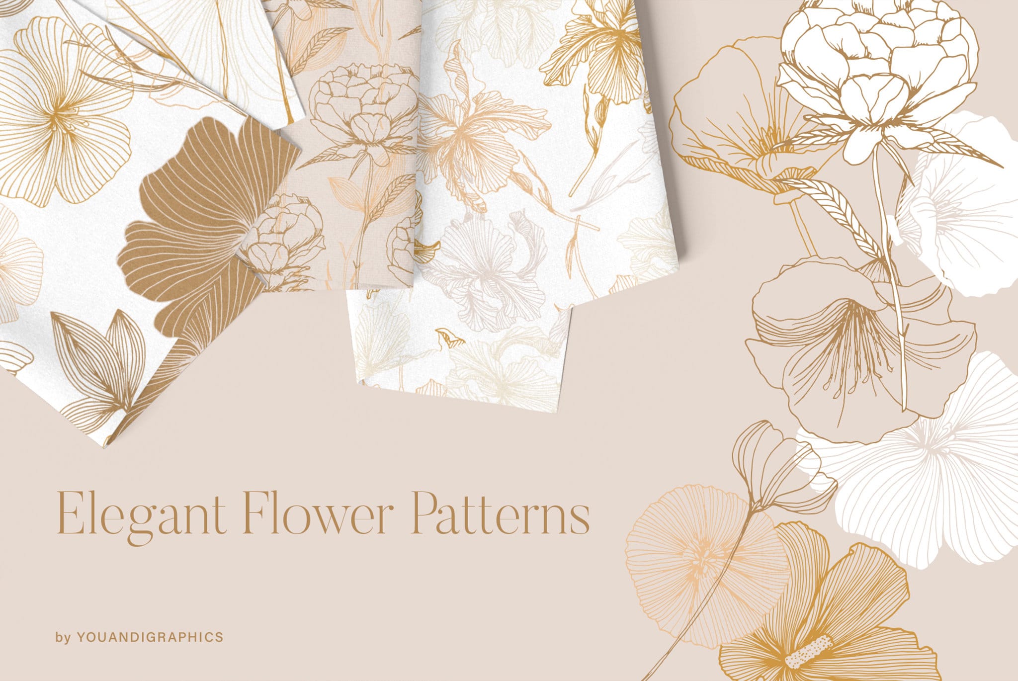 Elegant Floral Digital Paper, Hand-drawn Flower Patterns (digital ...
