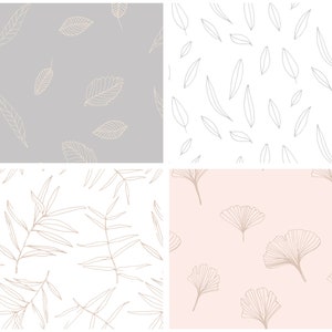 Digital Paper, Printable Paper, Leaves, Handdrawn Wedding Patterns ...