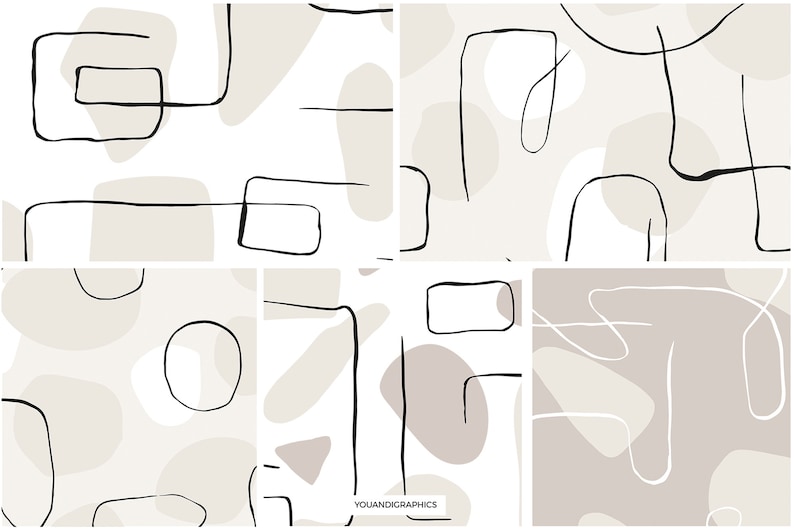 Abstract Line Art Digital Papers Earthy Neutral Tones - Etsy