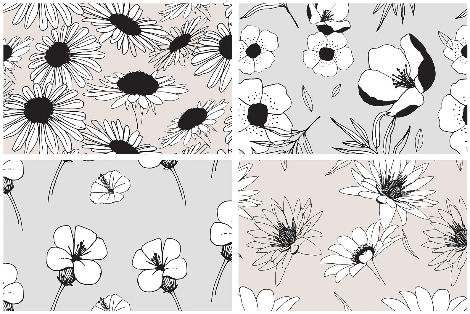 Flower Backgrounds, Floral Pattern, Hand-drawn, Digital Paper ...