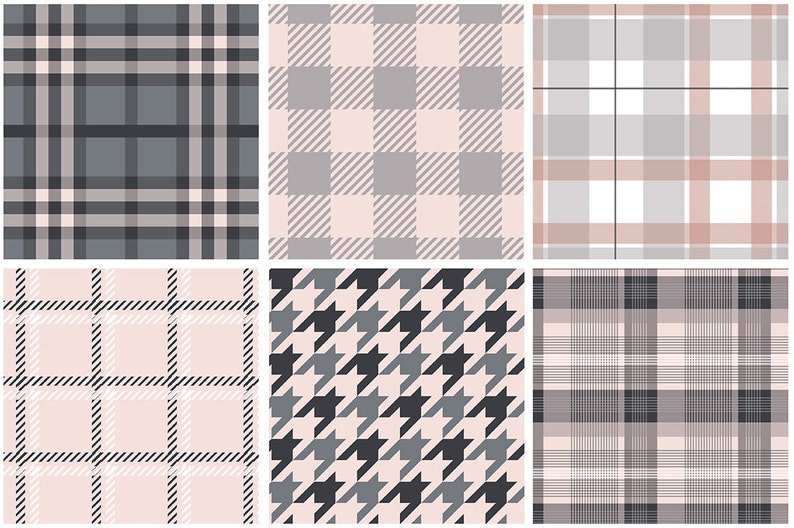 Plaid & Houndstooth Digital Paper Set, Scrapbook Backgrounds (digital ...