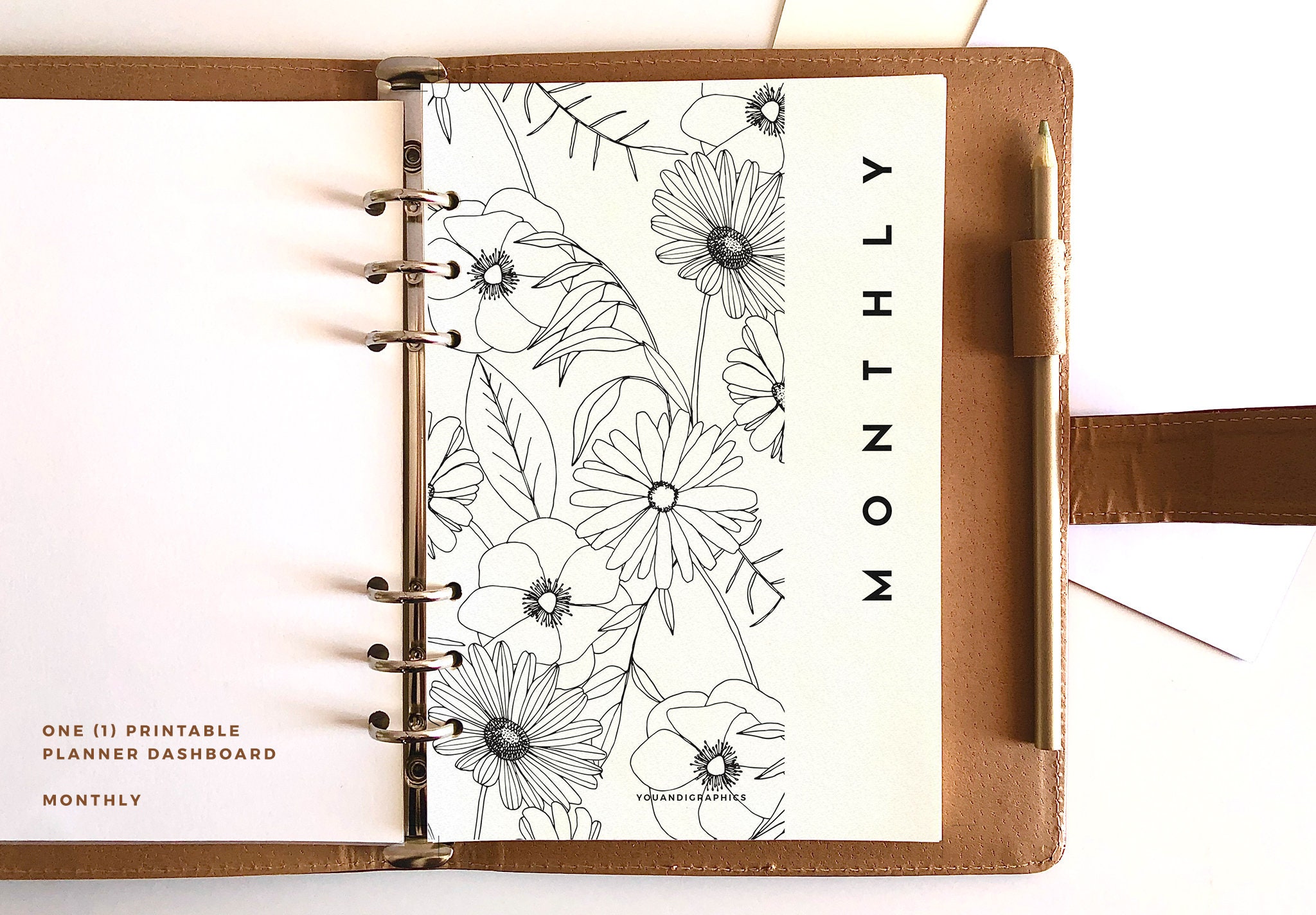 Single Printable Planner Dashboard MONTHLY Divider With Hand Drawn ...