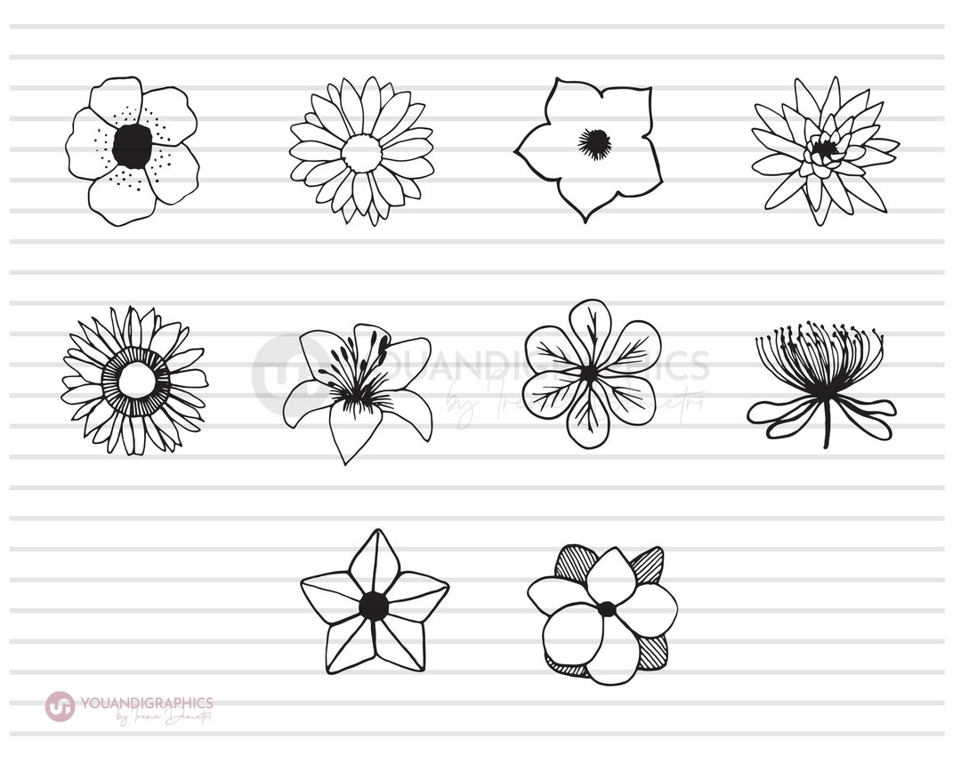 Flowers Bundle SVG Clipart Illustrations Selection Set, Spring Hand ...