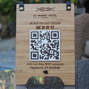 Table Sign QR Code SCAN for MENU | Custom Engraved Wooden Restaurant ...