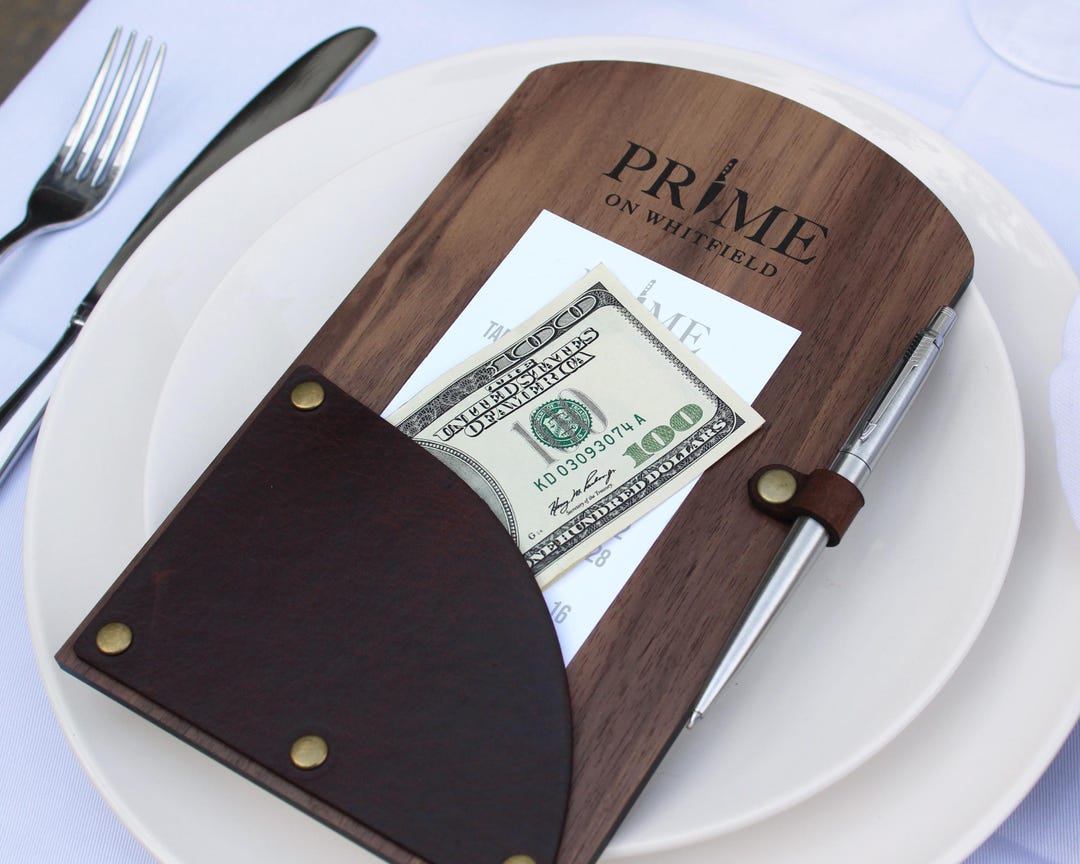 Check Presenter | Wood With Leather Pocket Bill Holder | Classy ...