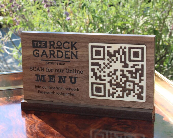Personalised QR Menu Stand With Logo, QR Menu Holder, Wooden Menu Sign ...