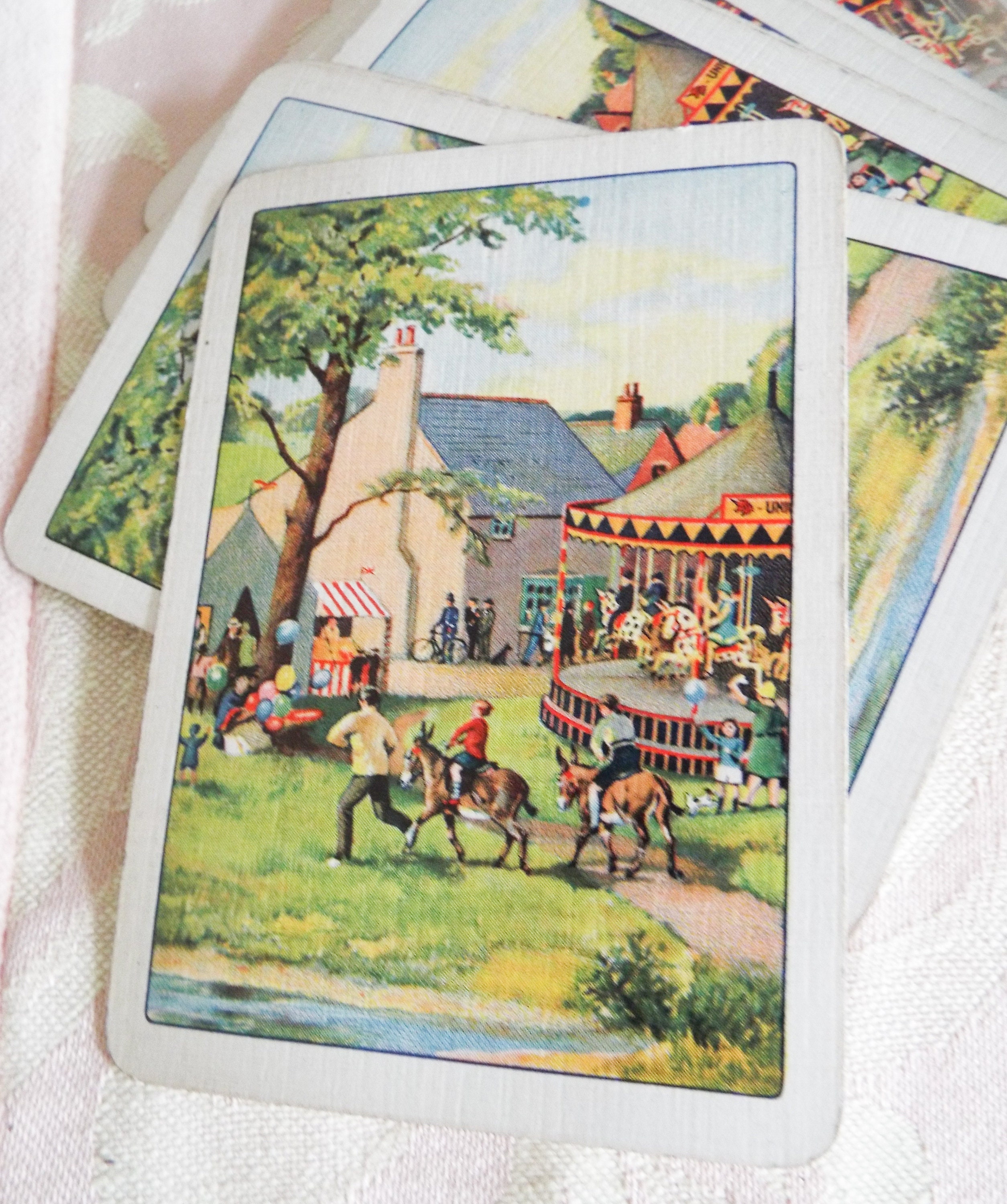 2 Deck Antique Sets of 1920s / 1930s Playing Cards Country Fair Merry ...