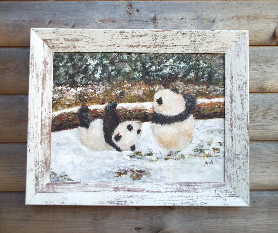 Panda Cubs Painting Baby Pandas Painting Framed Original Painting ...