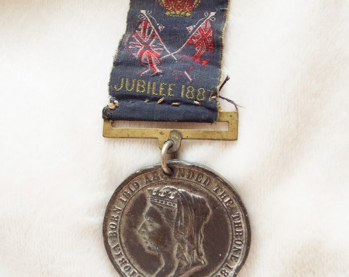 Queen Victoria 1887 Golden Jubilee Medal Ribbon Antique Victorian Medal ...