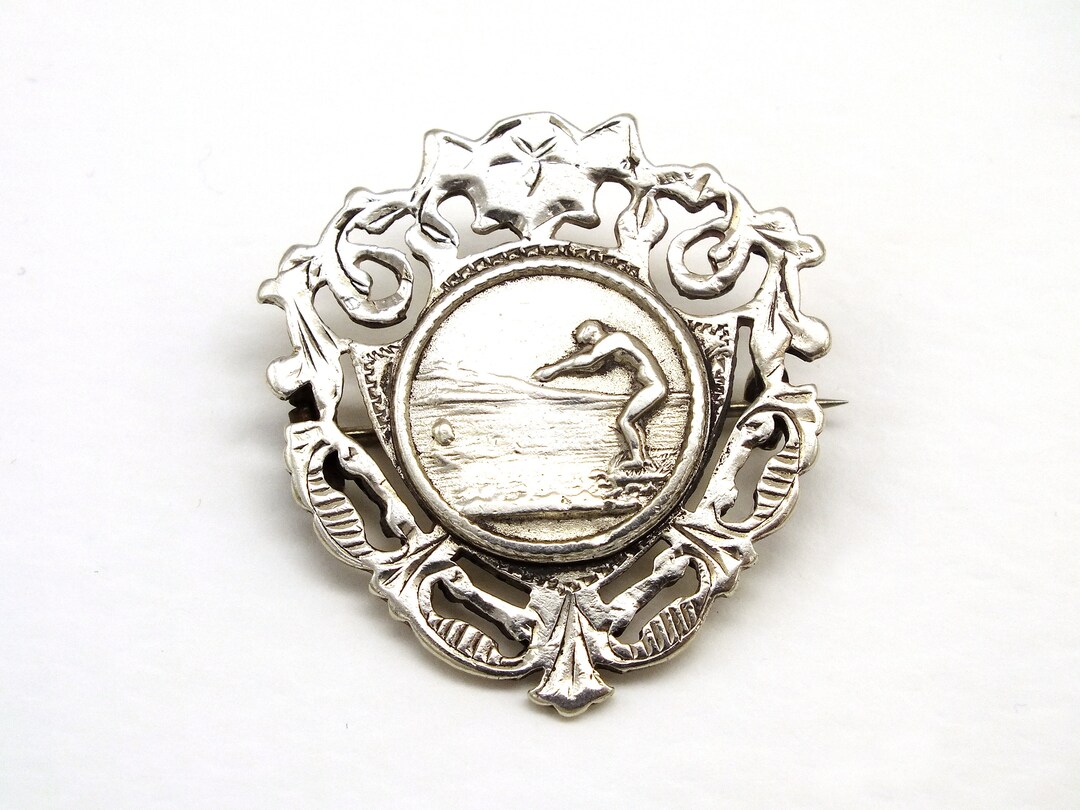 Antique Sterling Silver Diving Brooch | Silver Pin Brooch | 1901 Diving ...