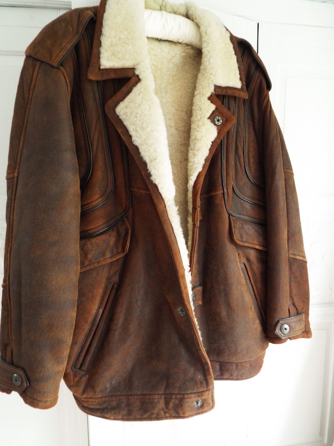 Brown Leather Sheepskin Jacket Chestnut Brown Nappa Finish Flying Pilot ...