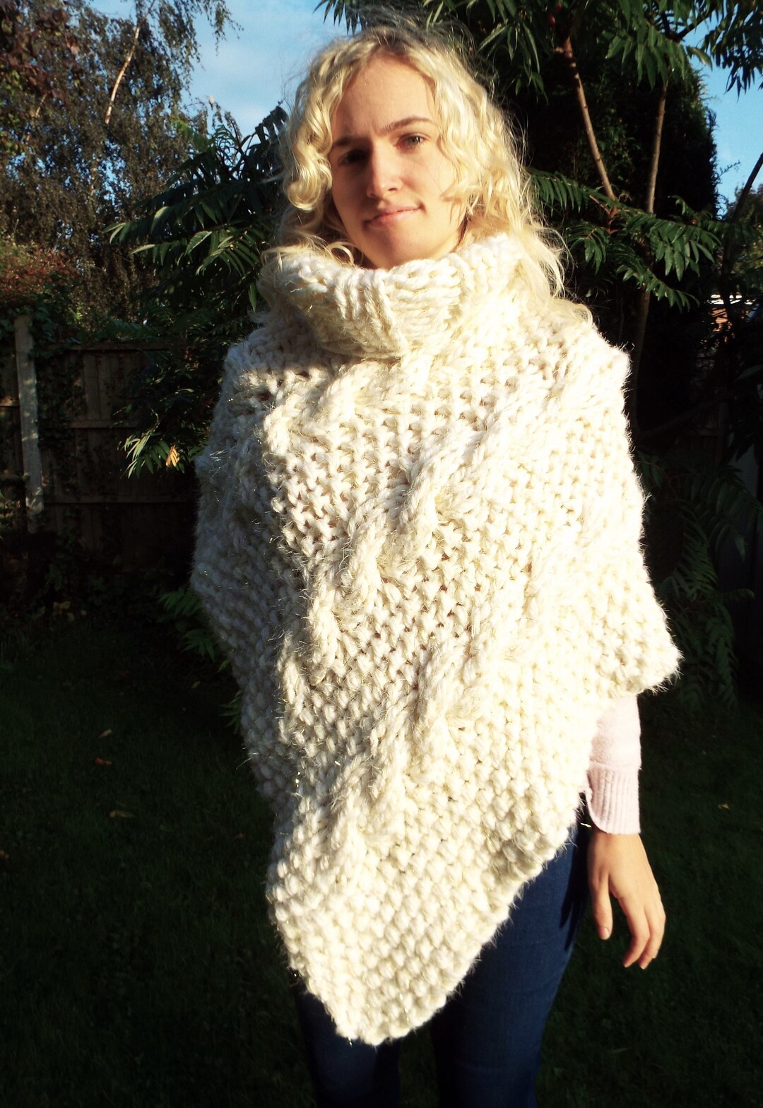 Unique Hand Knitted Super Thick Poncho Knitted Poncho Cream Hand Knit ...