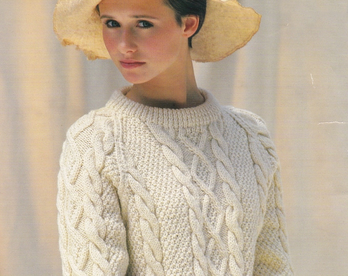 Women's Aran Cable Sweater Vintage Knitting Pattern Aran - Etsy