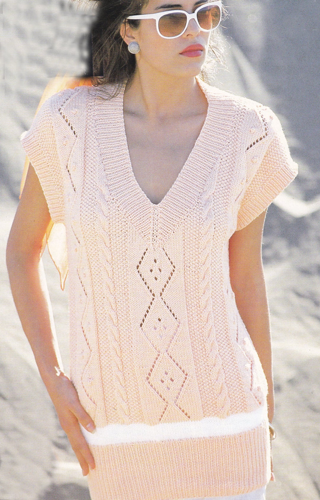 PDF V Neck Long Cable Slipover Lady's Slip Over Vintage Knitting ...