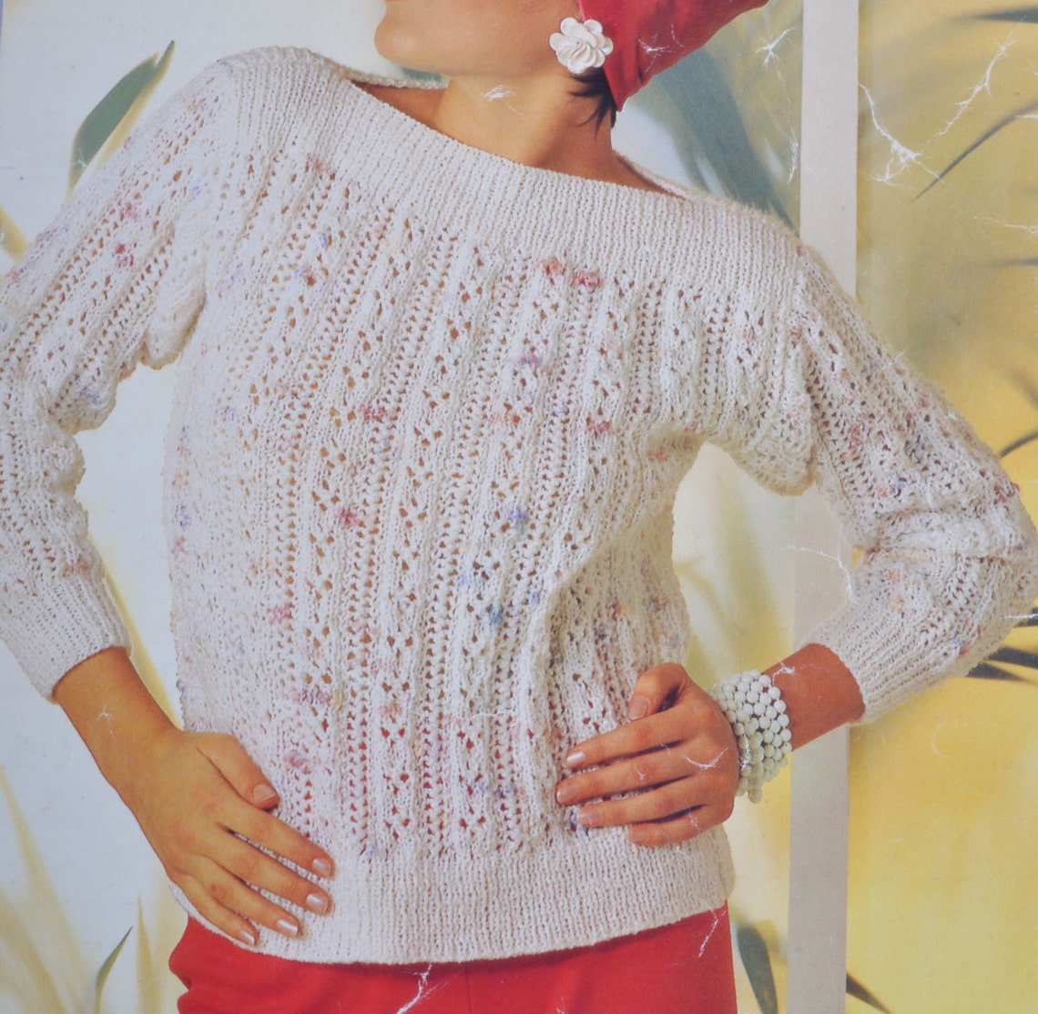 Vintage Knitting Pattern Lacy Rib Slash Neck Sweater Lady's Pdf INSTANT ...