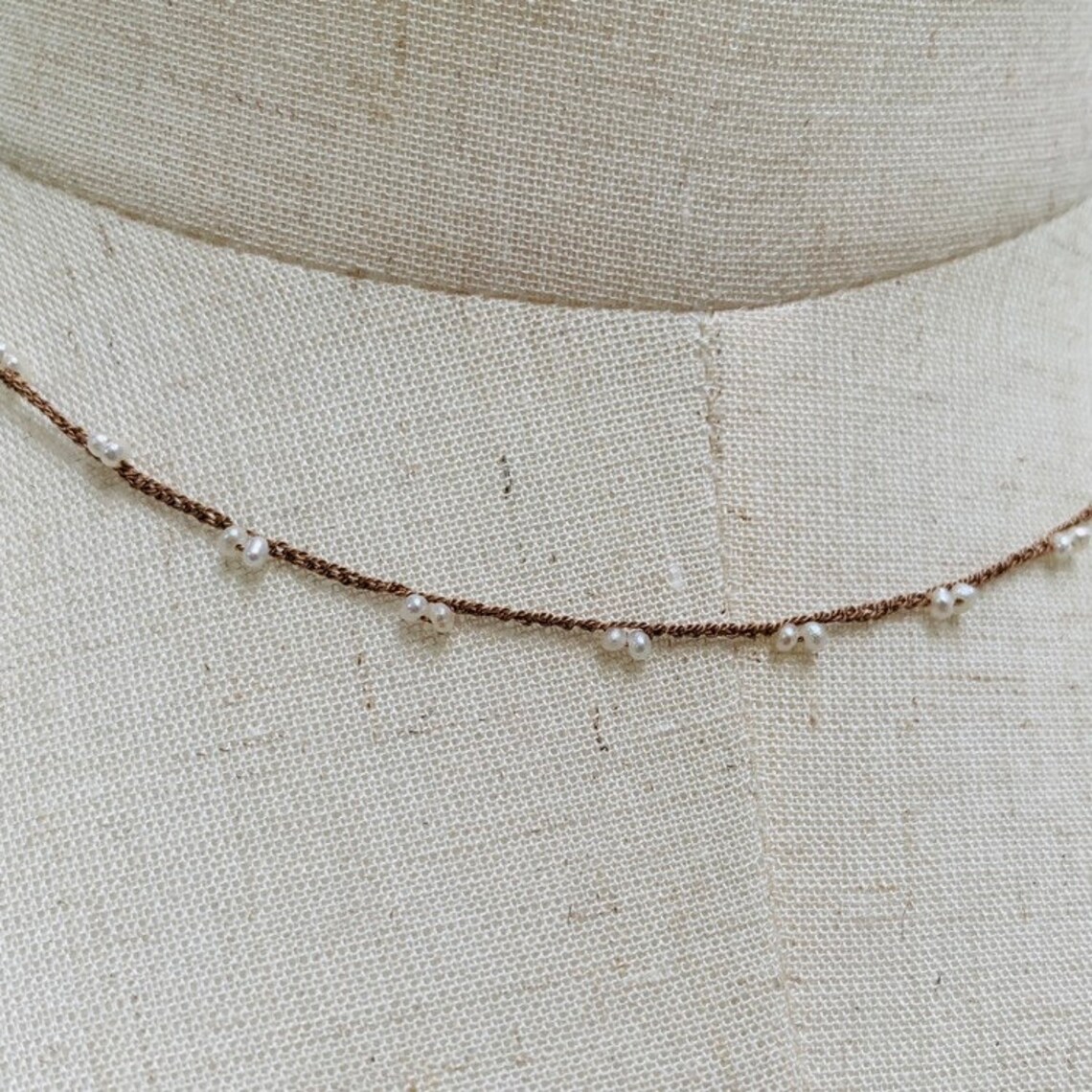 Silk Cord Crocheted Tiny Pearls Necklace - Etsy