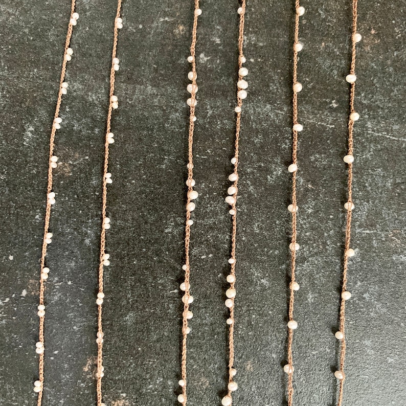 Silk Cord Crocheted Tiny Pearls Necklace - Etsy