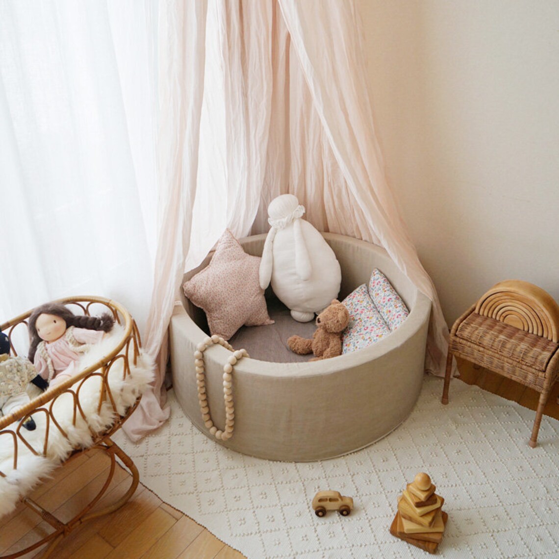 SOABE Modern Beige Fabric Ball Pit Ball Pit Floor Pouf - Etsy