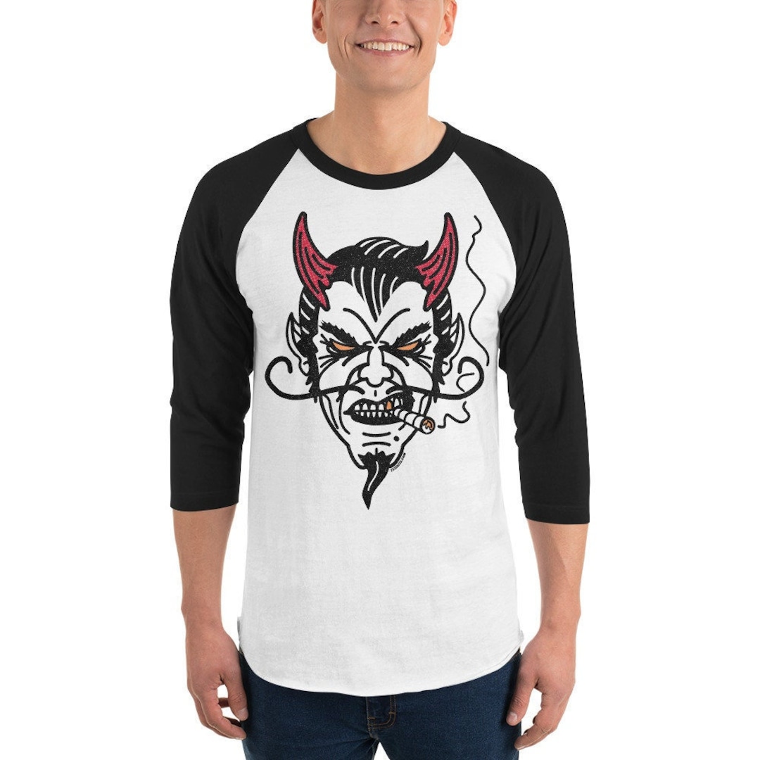 Devil Smoking a Cigar | Devil Raglan | Retro Halloween Devil Raglan ...
