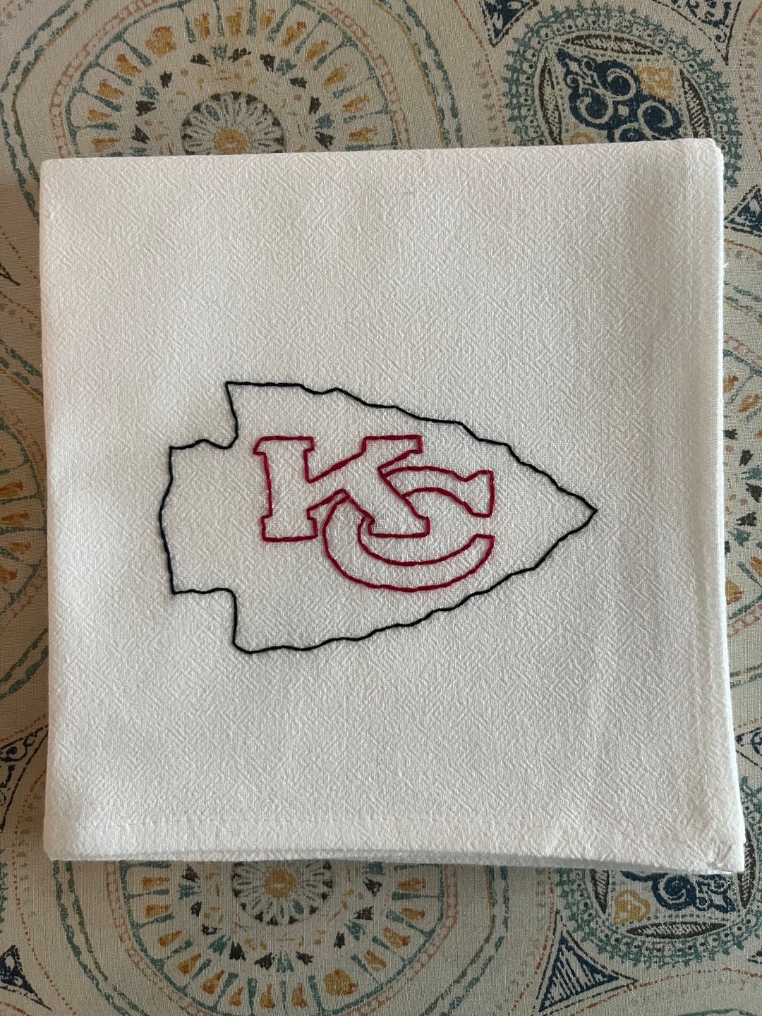 Kansas City Chiefs Hand-embroidered Flour Sack Dish Towel - Etsy