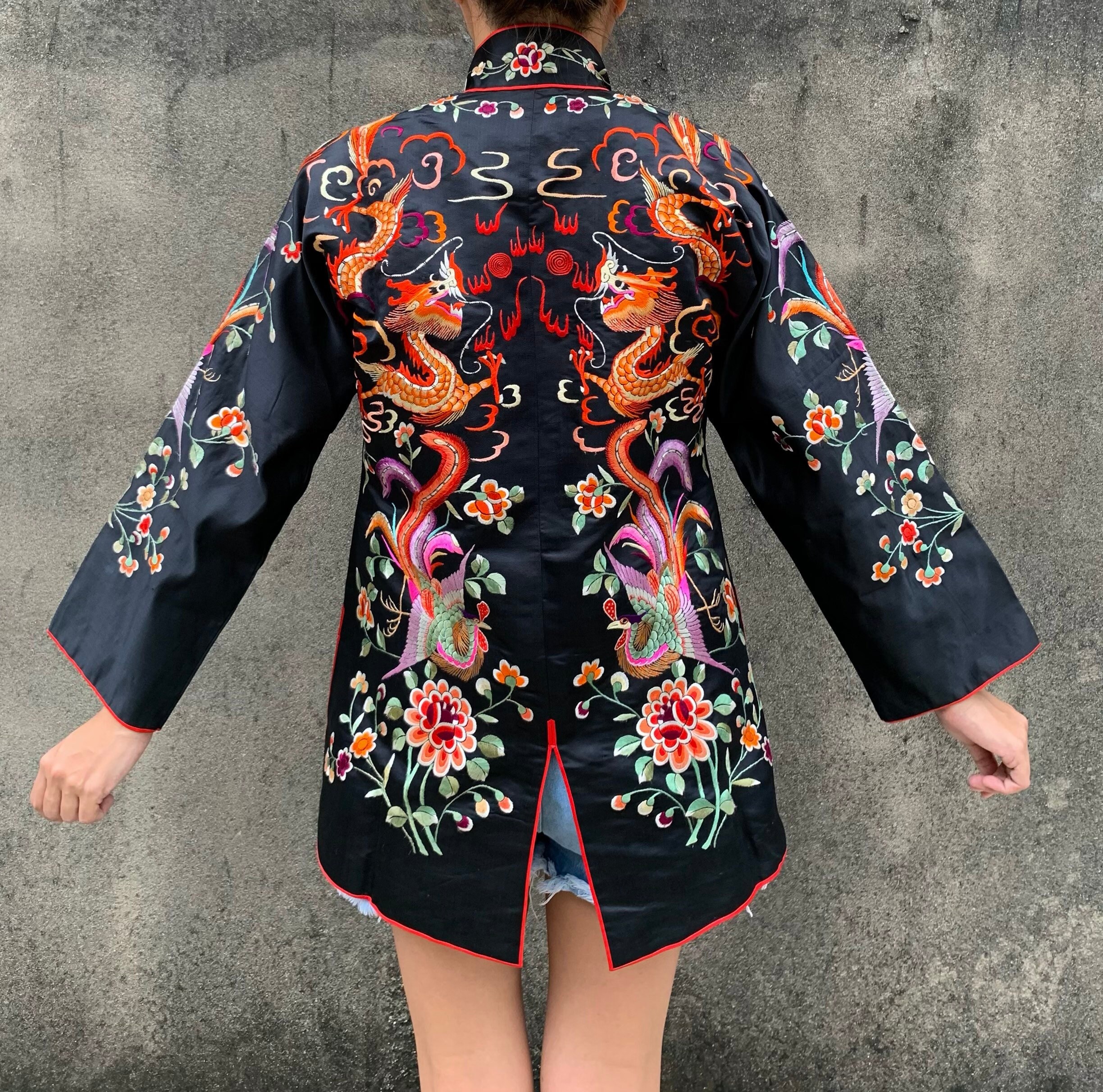 Vintage Chinese Hand Embroidered Jacket, Dragon Embroidery Robe Blouse ...