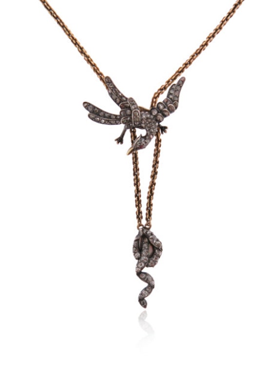 Victorian Diamond and Ruby Serpent and Phoenix Pendant | Etsy