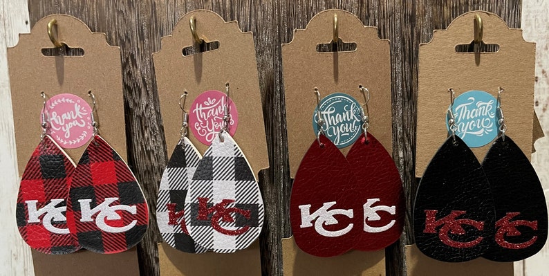 Kansas City Chiefs KC Inspired Faux Leather Glitter Drop Earrings 1 ...