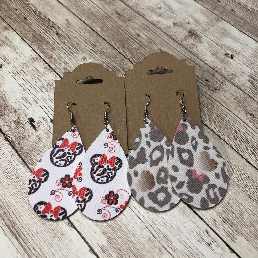 Disney Pattern Minnie Mouse Animal Print Faux Leather Drop Earrings - Etsy