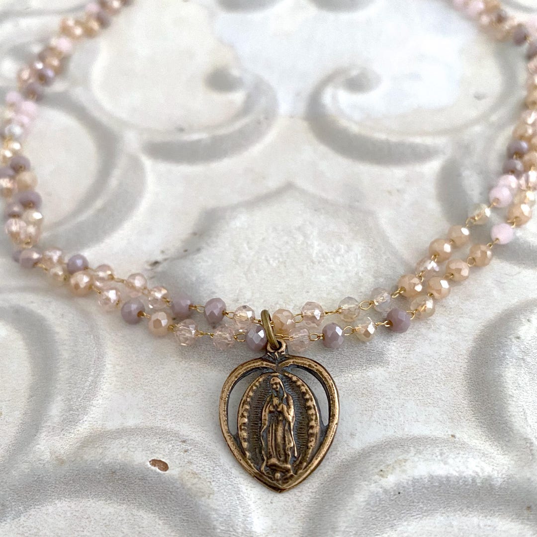 Vintage Recast of Our Lady of Guadalupe Bronze Charm Necklace, Our Lady ...