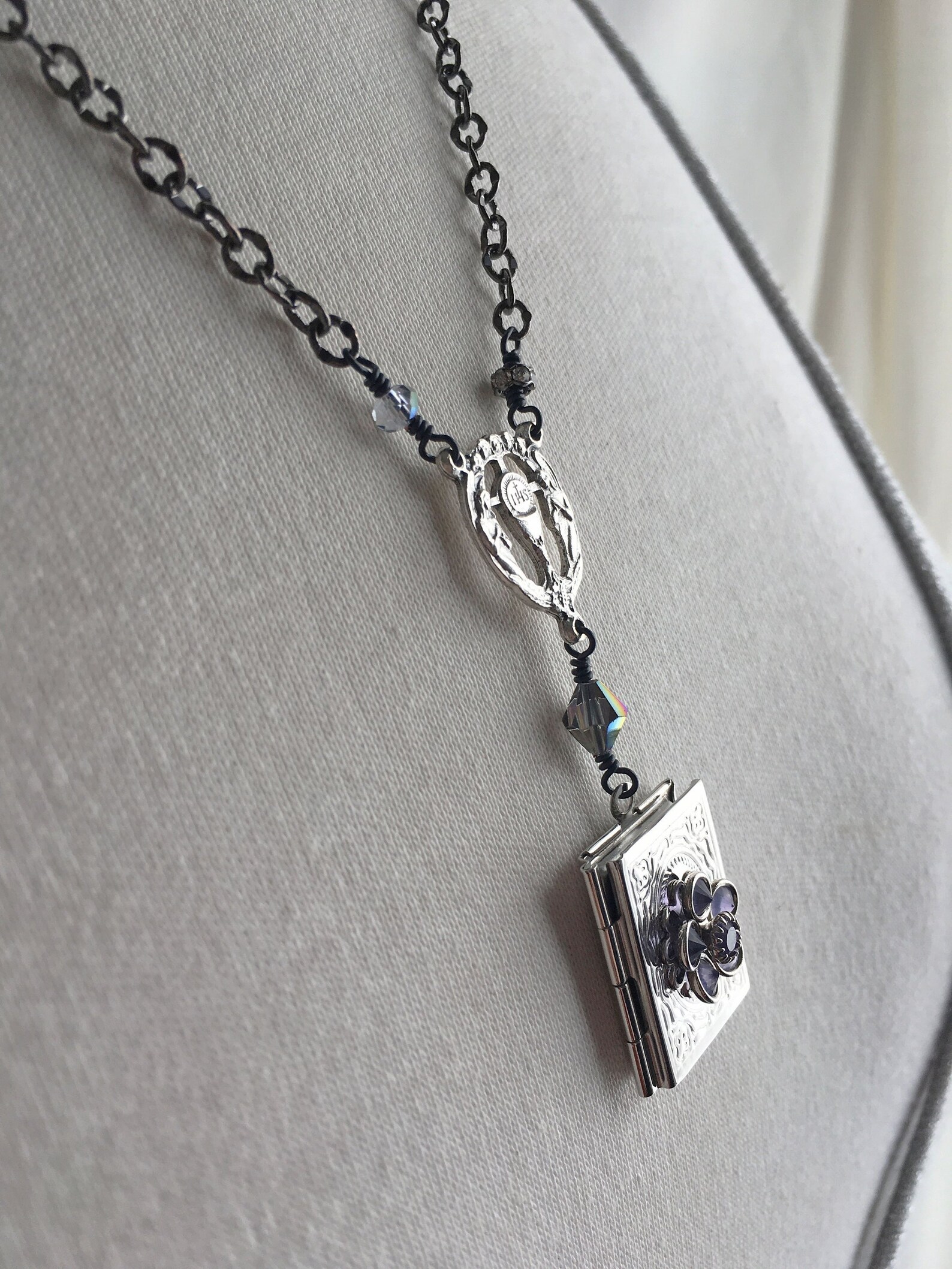 Rosary Locket Necklace Rosary Assemblage Necklace Flower | Etsy