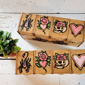 WOODBURNED TATTOO COMPARTMENT Box Wooden Stash Box Tattoo - Etsy
