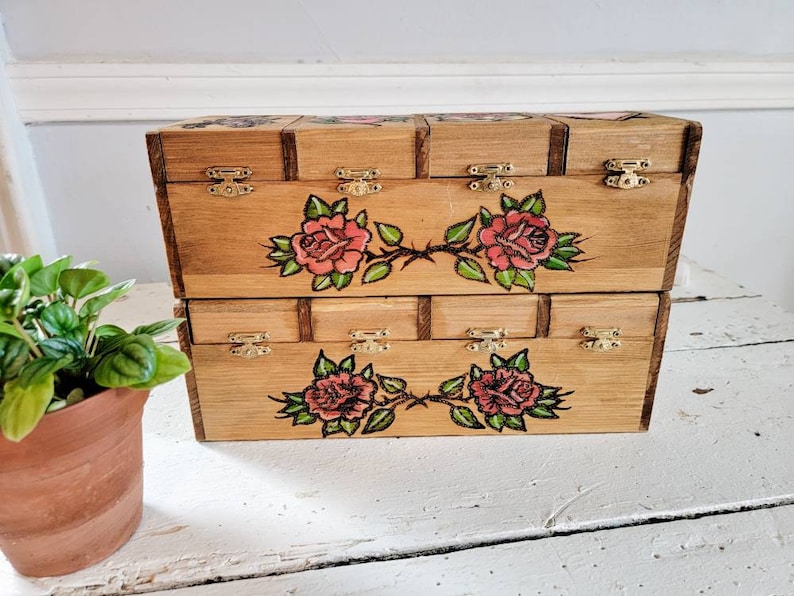 WOODBURNED TATTOO COMPARTMENT Box Wooden Stash Box Tattoo - Etsy