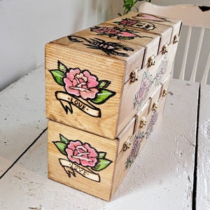 WOODBURNED TATTOO COMPARTMENT Box Wooden Stash Box Tattoo - Etsy
