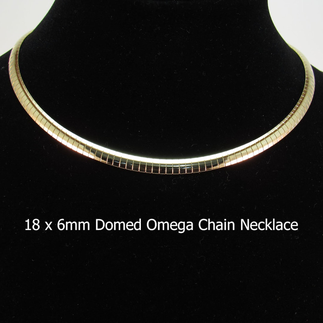 6mm X 18 Inch Domed 14 KT Gold Plated Omega Necklace Chain With Lobster ...