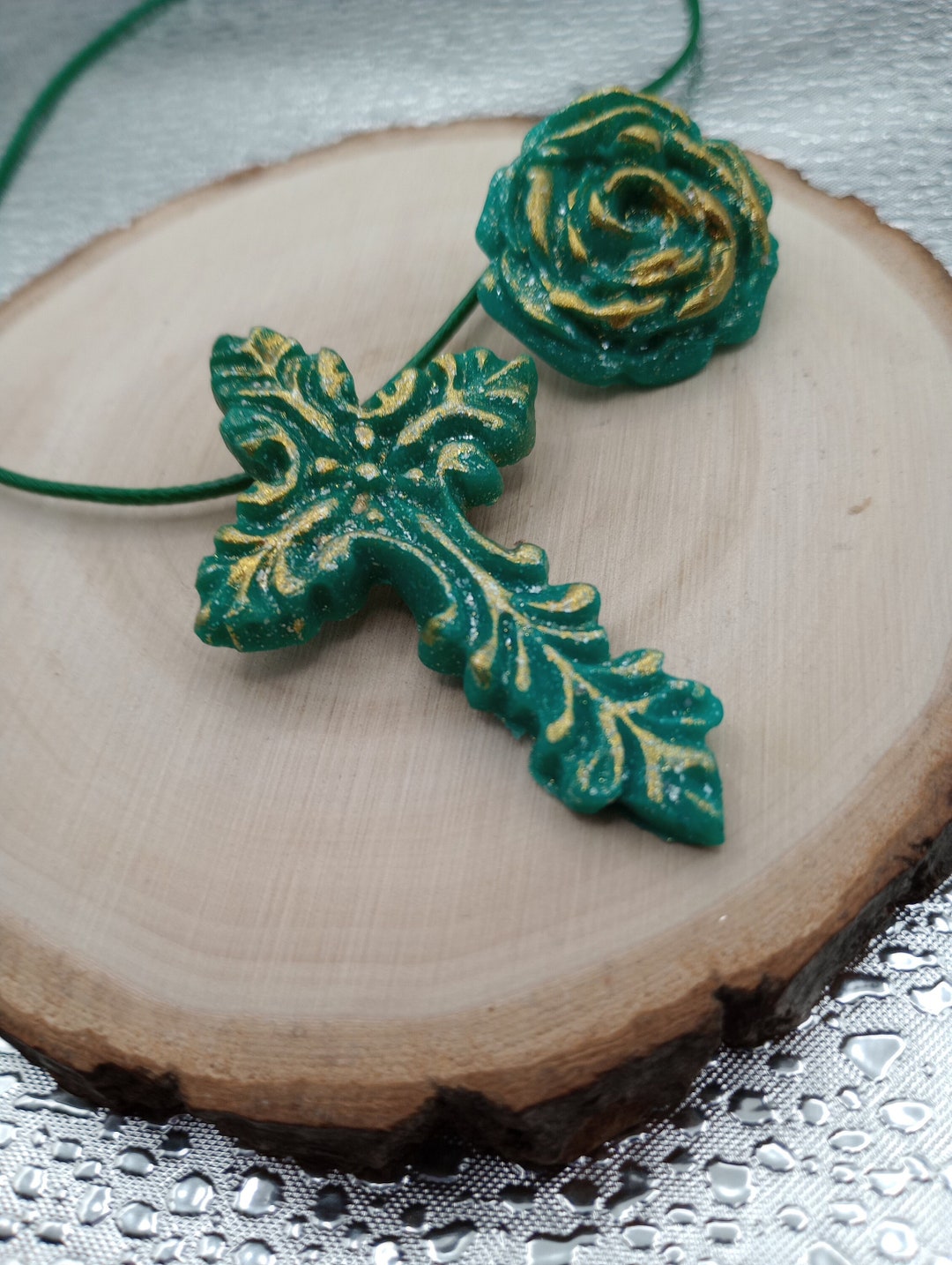 Gold and Green Cross and Pin Set - Etsy