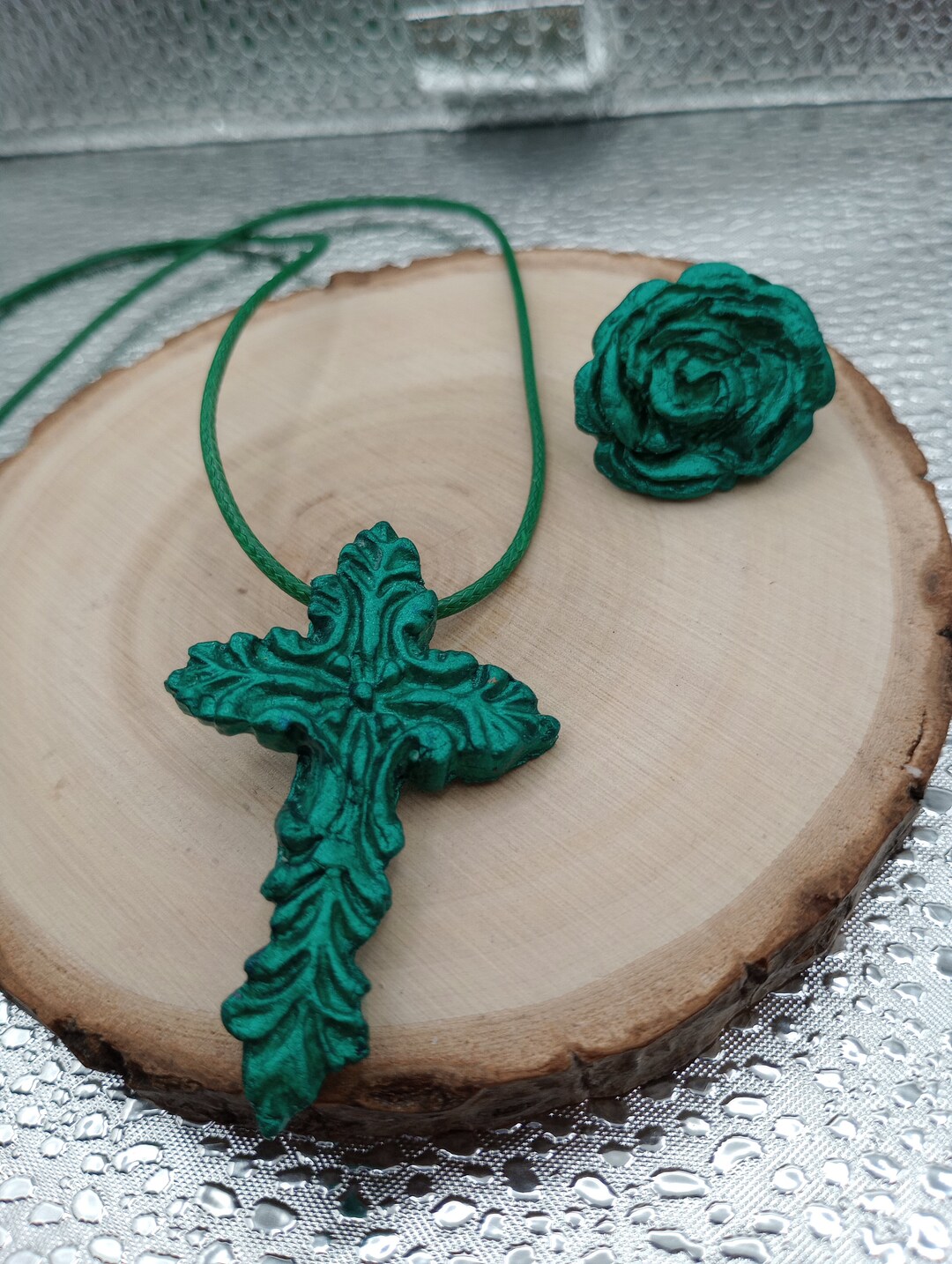 Green Cross Pendant Necklace - Etsy