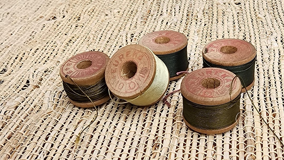 5 Antique Wooden Spools - Eureka Wooden Spools - 10 Yards Wood Spools ...