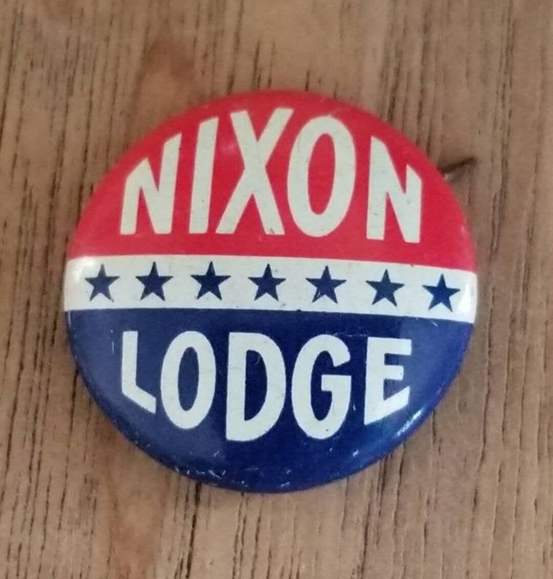 4 Vintage Nixon Lodge Campaign Pins: 1960 Presidential Election, Green ...