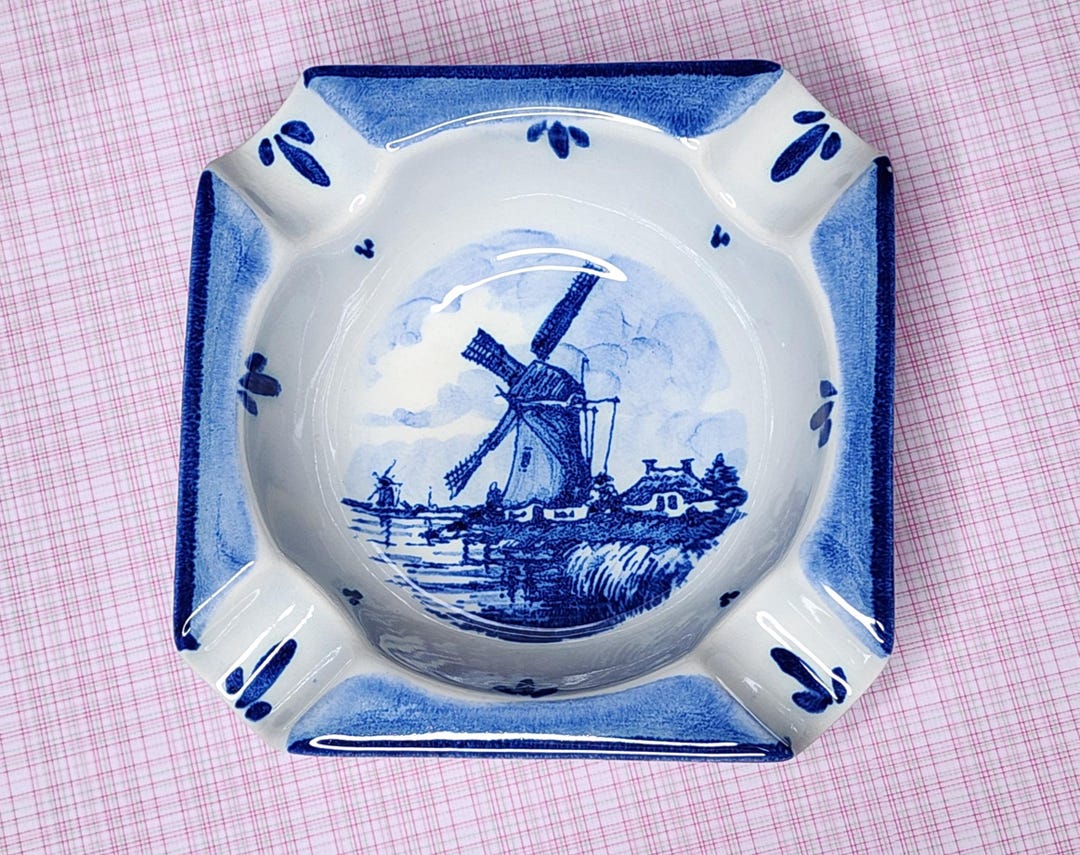 Vintage Delfts Blauw Hand Painted Ashtray Holland Dutch Pottery ...