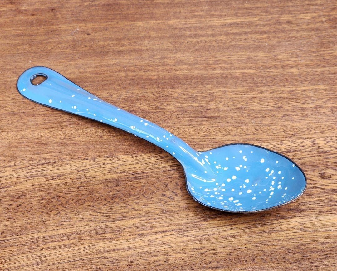 Blue Spatterware Spoon - Blue & White Enamel Spoon - Farmhouse Kitchen ...