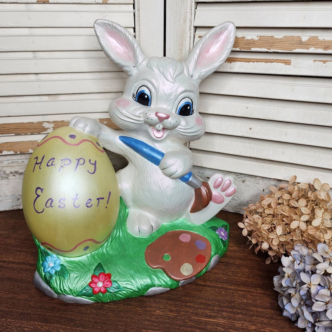 Vintage Ceramic Bunny and Egg Happy Easter Sign Easter Bunny Artist ...