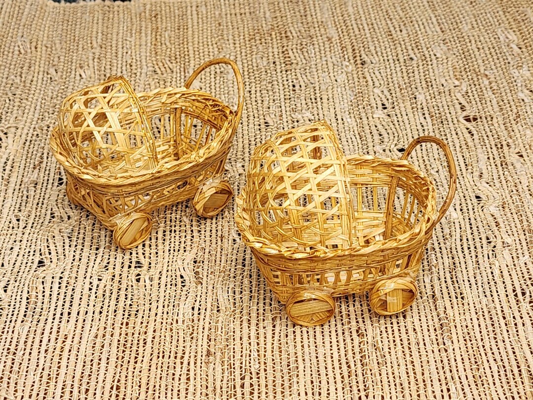 Vintage Miniature Rattan Baby Carriage - Miniature Stroller - Miniature ...