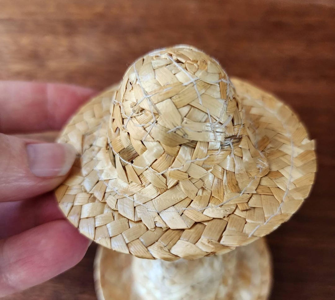 2 Miniature Straw Doll Hats - 3" Straw Hats - Doll Hats - Vintage ...