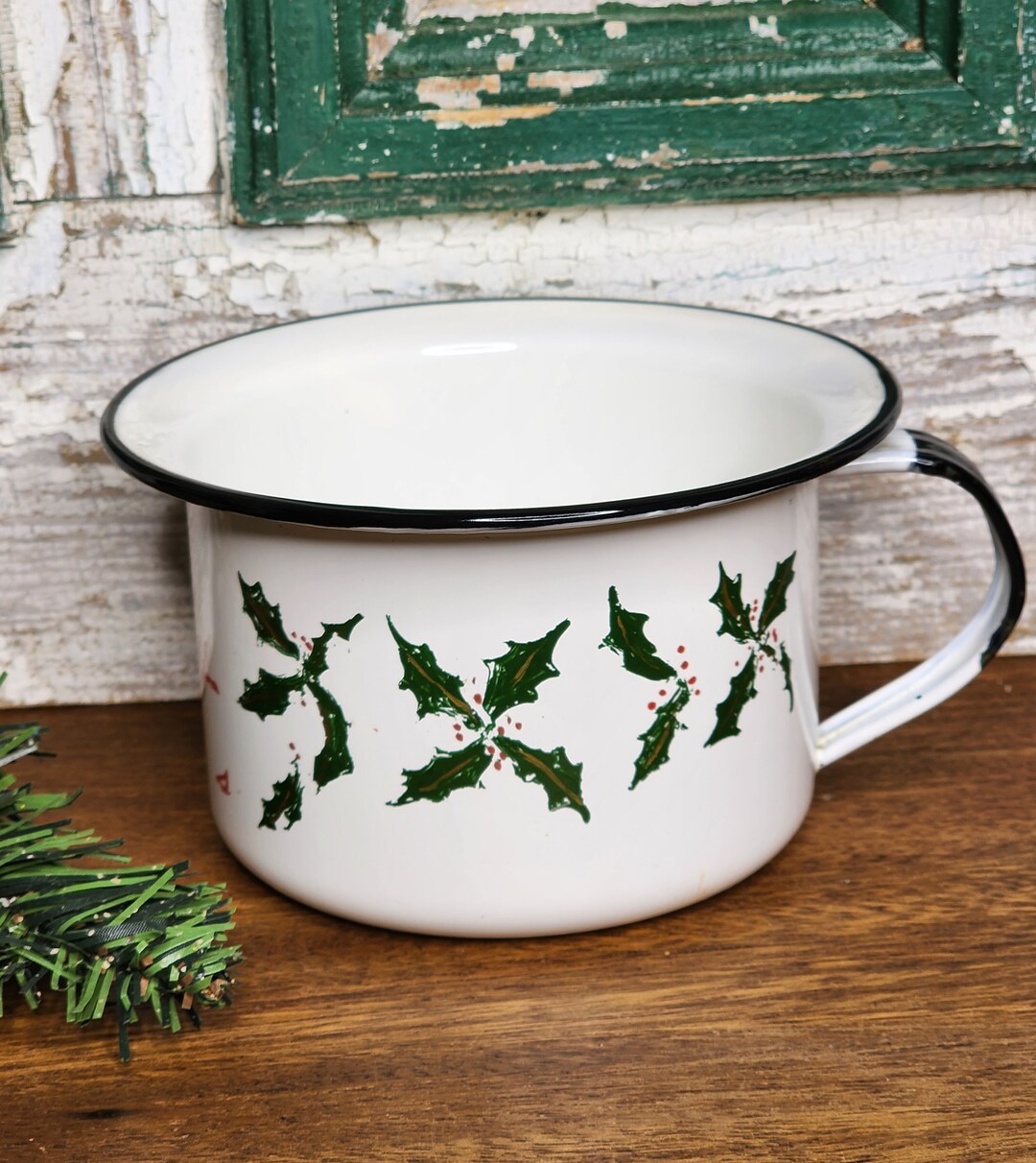 Enamelware Chamber Pot - Enamelware Potty - Vintage Enamel Christmas ...