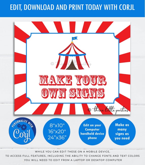 Carnival Signs, Printable Circus Tent Signs, INSTANT ACCESS, Edit NOW ...