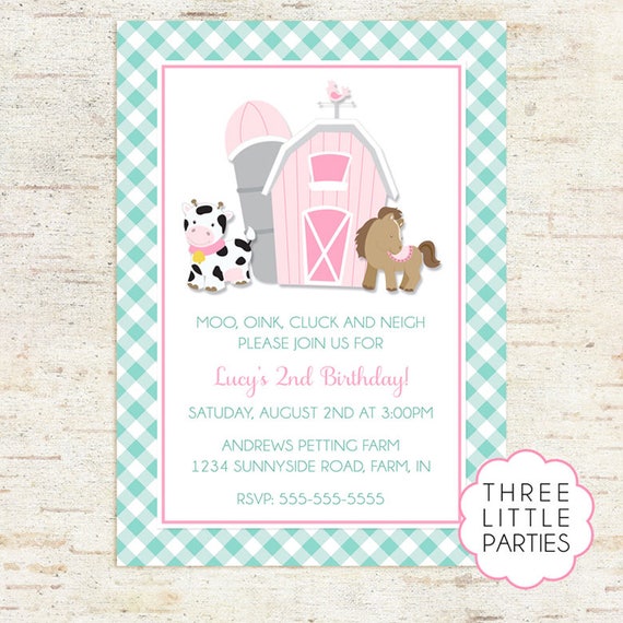 Pink Barnyard Invitation, Farm Birthday Invitation, Barn Invitation ...