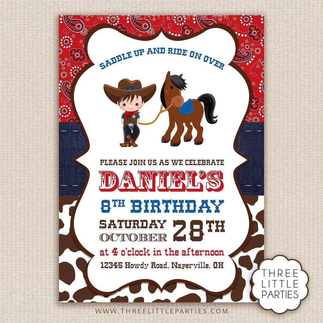 Cowboy Invitation Printable Personalized Cowboy Birthday - Etsy
