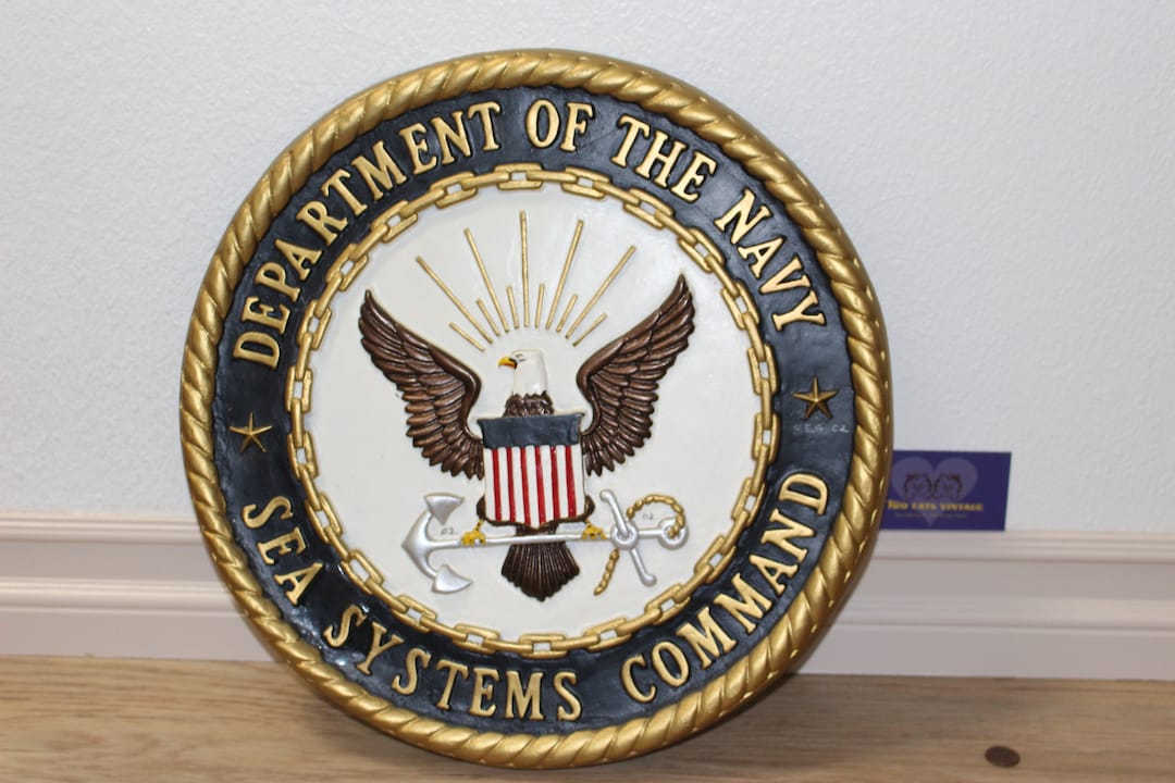 Large Vintage Department of the Navy Sea Systems Command Sign, Round ...