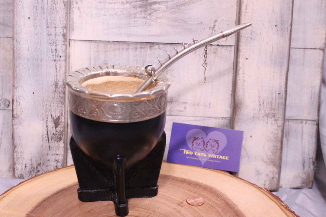 Vintage Bombilla and Gourd Yerba Mate Tea Sipper Set & Straw Gourd ...